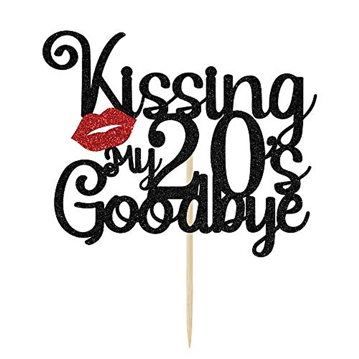 Glitter Kissing My 20's Goodbye Cake Topper, Rip Twenties Cake Decor, Happy 30th Birthday Party Decoration Supplies(Black and Red)