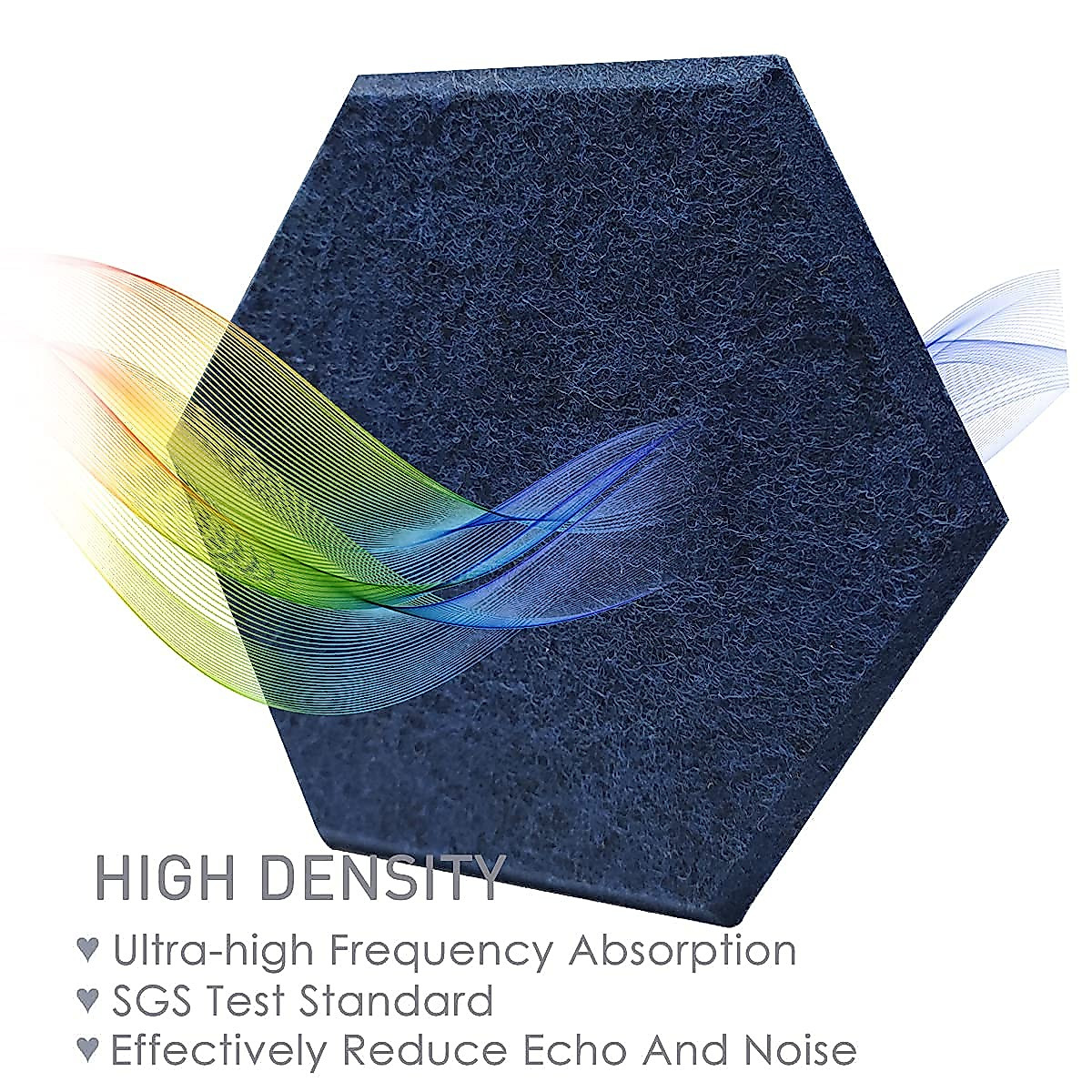 Balkwan Self-adhesive Acoustic Panels Hexagon Art Decor Sound Proof Padding Sound Dampening Panel Acoustic Foam Wall Tiles, 6.8" x 7.9" x 0.35" Beveled Edge 6 pack (7.8 Inch, Dark Blue)