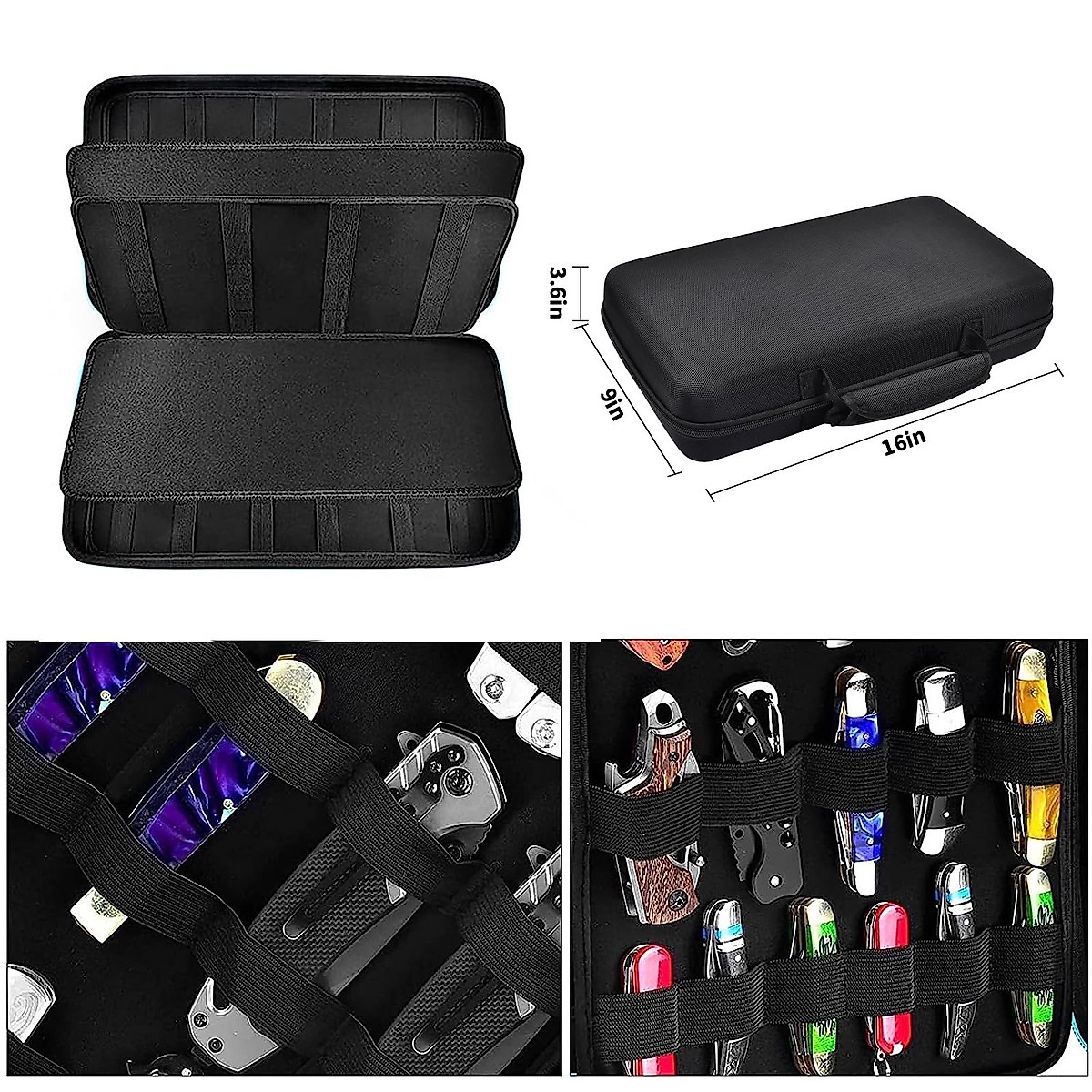 Knife Display Case for 66+ Pocket Knives. Folding Knife Holder, Butterfly Knives Storage Organizer, Knives Roll Collection Pouch Carrier Bag for Survival Tactical Outdoor for EDC Mini Knife (Box Only)