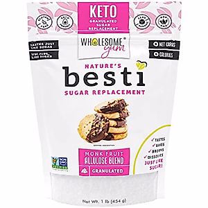 Wholesome Yum Besti Natural Sugar Substitute - Granulated Monk Fruit Sweetener Blend With Allulose (No Erythritol) - Keto, Non GMO, Zero Calorie, Zero Carb, Sugar Free, No Aftertaste (1 lb)
