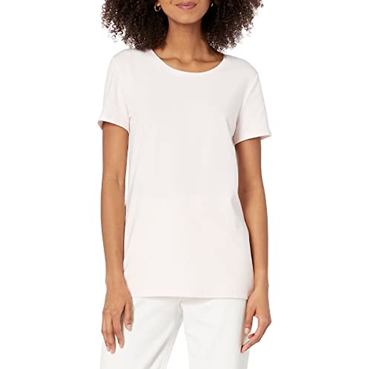 Amazon Essentials Women's Classic-Fit Short-Sleeve Crewneck T-Shirt, Pack of 2, Light Grey Heather/Light Pink, Large