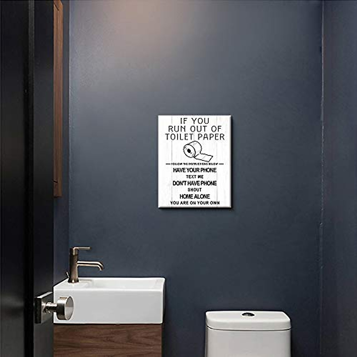 Kas Home Funny Bathroom Canvas Wall Art | Rustic Bathroom Prints Decorative Signs Framed | Restroom Washroom Wall Decor