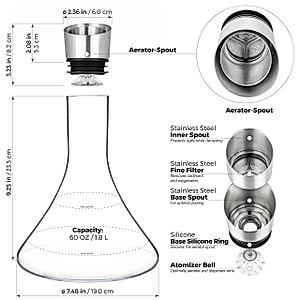 Luxbe - Wine Decanter 54-ounce with Aerator Pourer Lid - 2 in 1-100% Hand Blown Lead-free Crystal Glass, Red Wine Carafe - Descanter with Stainless Steel Lid-Aerator, Filter, Pourer
