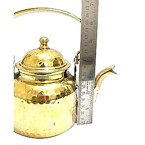 Handmade Pure Brass Hammered Tea Kettle Teapot, Cooking & Serving Pot, Coffee KettleBrass Dining Set, Christmas Gift,Capacity - 350 ML(6" inches) 100% Pure Brass, By TSSI Handicraft