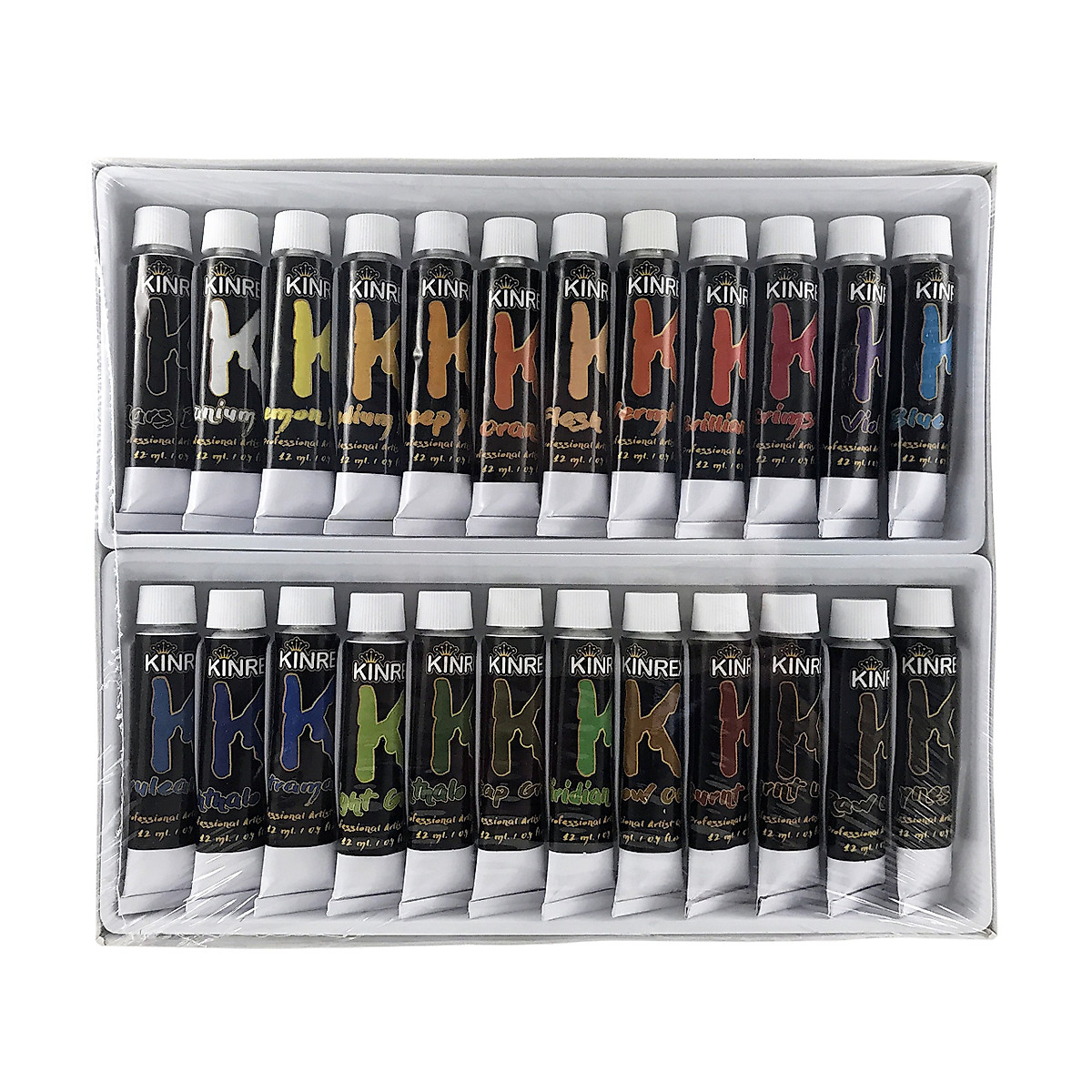 KINREX Acrylic Paint Set - 24 Color Art Set - 12 ml Each - Non Toxic and Vibrant Colors - Best Craft Gift for Adults and Kids