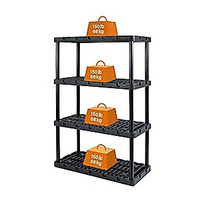 Gracious Living 4 Shelf Knect-A-Shelf Ventilated Heavy Duty Storage Unit 36 x 18 x 54.5 Organizer System for Home, Garage, Basement & Laundry, Black