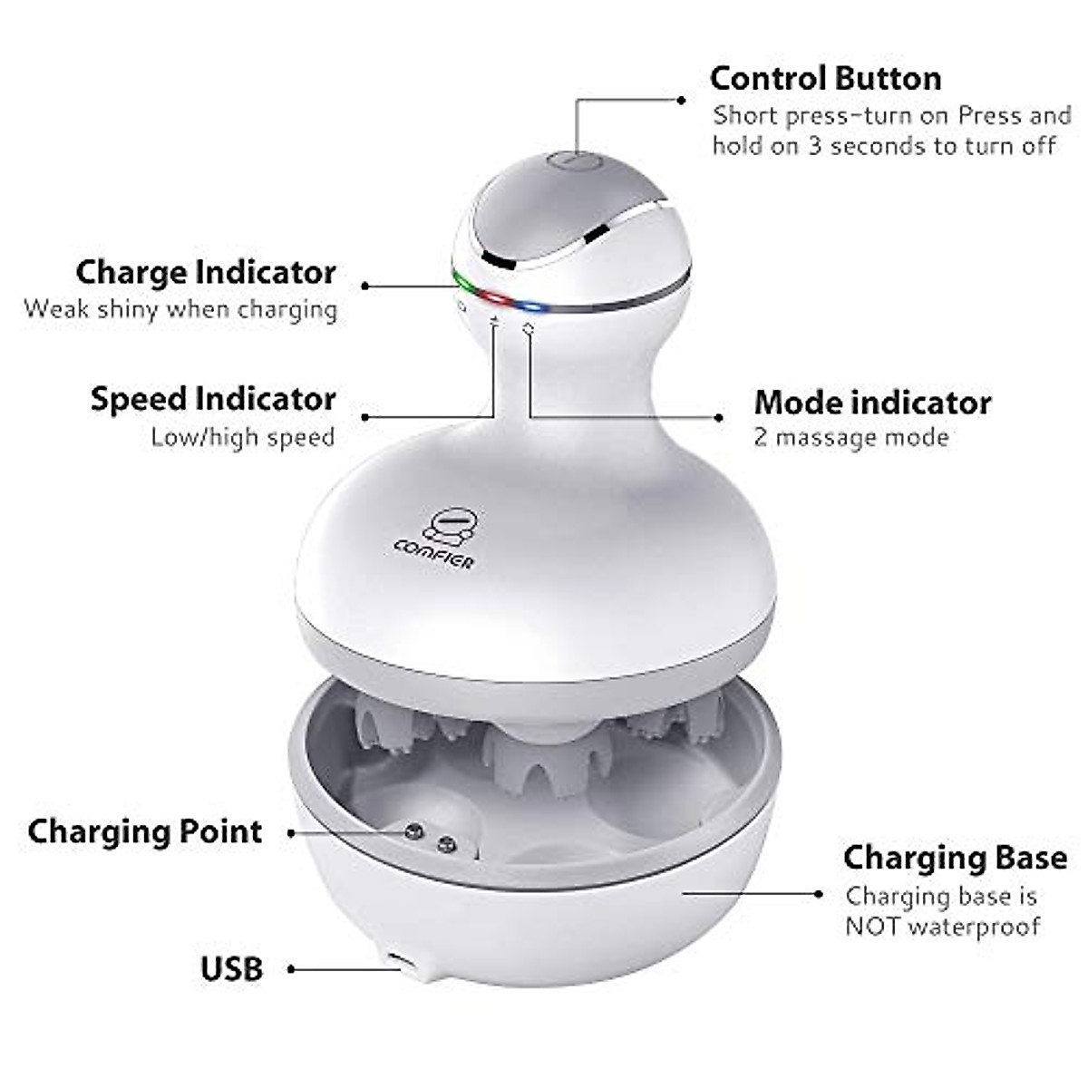 COMFIER Cordless Hair Scalp Massager- Electric Head Massager with Kneading 84 Massage Nodes, Handheld Portable Head Scratcher Massager for Hair Growth, Deep Clean and Stress Relax, Gifts for Men Dad