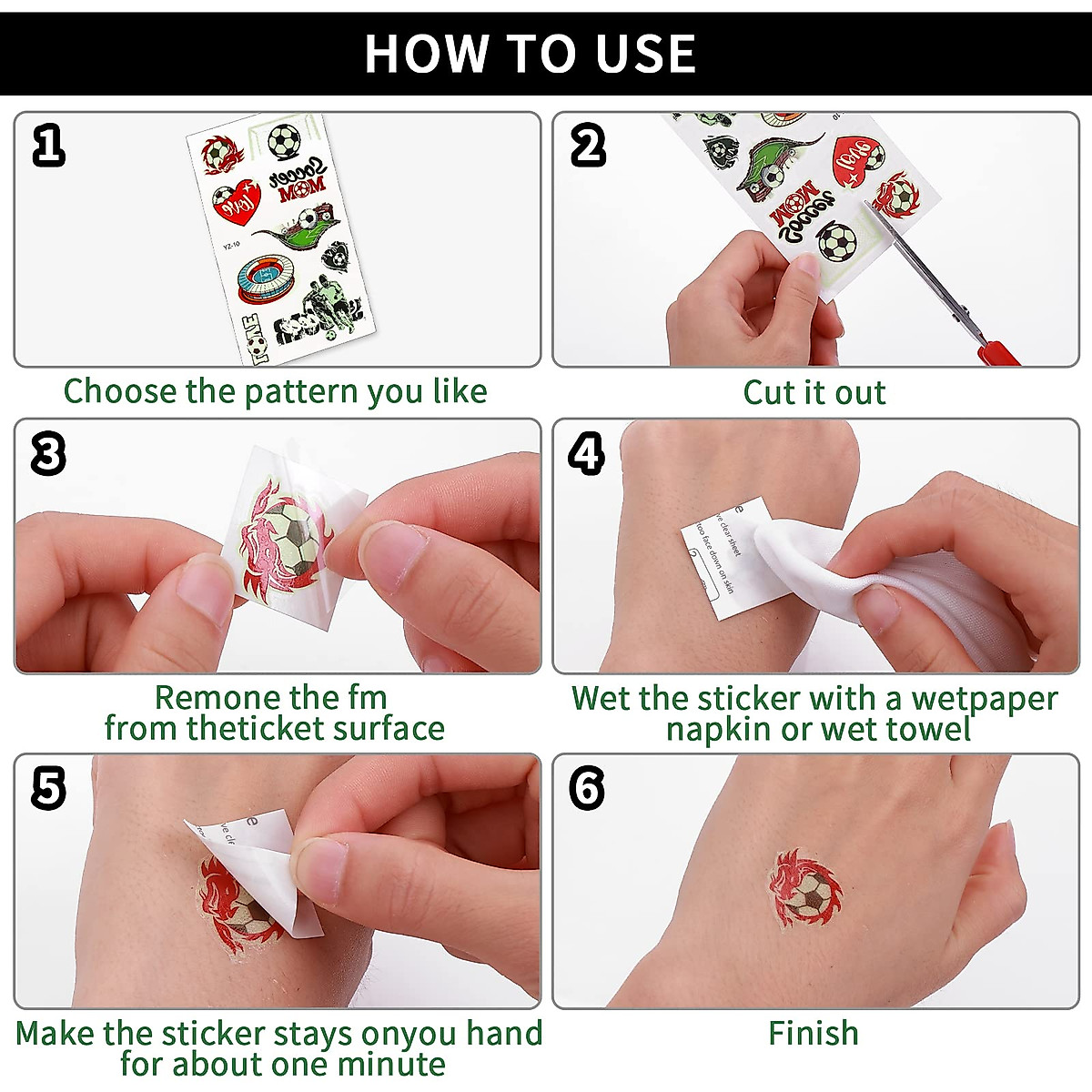 30 Sheets Soccer Ball Glow Temporary Tattoos Stickers for kids, Glow in The Dark Football Tattoo Stickers, Soccer Theme Luminous Temporary Stickers for Kids