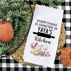 TSOTMO Yaya Gift Yaya Everything is Sweeter in Yaya’s Kitchen Grandma Kitchen Towel Dish Towel (Sweeter Yaya)