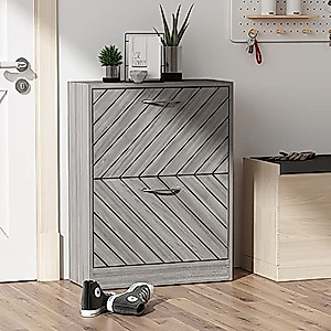 FUFU&GAGA Shoe Cabinet with 2 Flip Drawers for Entryway, Modern Shoe Storage Cabinet, Freestanding Shoe Rack Storage Organizer (23.6”W x 9.4”D x 31.4”H) (Light Grey)