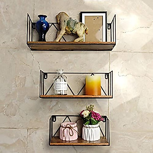 Floating Wall Shelves Set of 3, Black Metal Wire Hanging Rustic Storage Shelf Decor Organizer for Bedroom Bedside Kitchen Bathroom Living Room