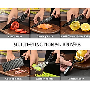 Professional Chef Knife Set 6 Pieces, Black Kitchen Knive Set Sharp Meat Knives for Cooking, Stainless Steel Forged Kitchen Knife with Cutlery Ergonomic Design Wood Handle Chef Knife Gifts Box