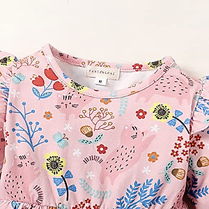 Toddler Girl Floral Cat Pink Dress Long Sleeve Baby Girl Cotton Fall Outfit(Cat/4T)