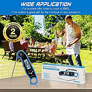 Digital Meat Thermometer for Cooking - Comluck CA002 Instant Read Meat Thermometer for Grilling and Smoking 2-in-1 Dual Probe Oven Safe Food Thermometer with Alarm for Grill BBQ Steak Turkey