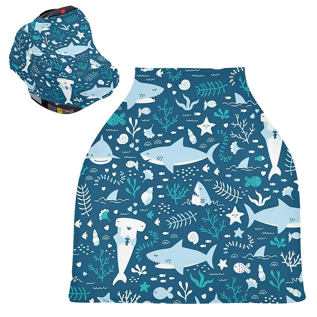 Nursing Cover Breastfeeding Scarf Cute Sharks - Baby Car Seat Covers, Stroller Cover, Carseat Canopy (801i)