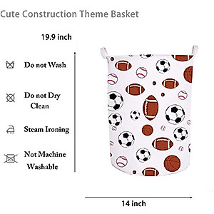 Runtoo 19.7" Large Sized Laundry Hamper Waterproof Foldable Canvas Sports Basketball Football Bucket Clothing Basket with Handles for Storage Bins Kids Room Home Organizer Nursery (sport theme)