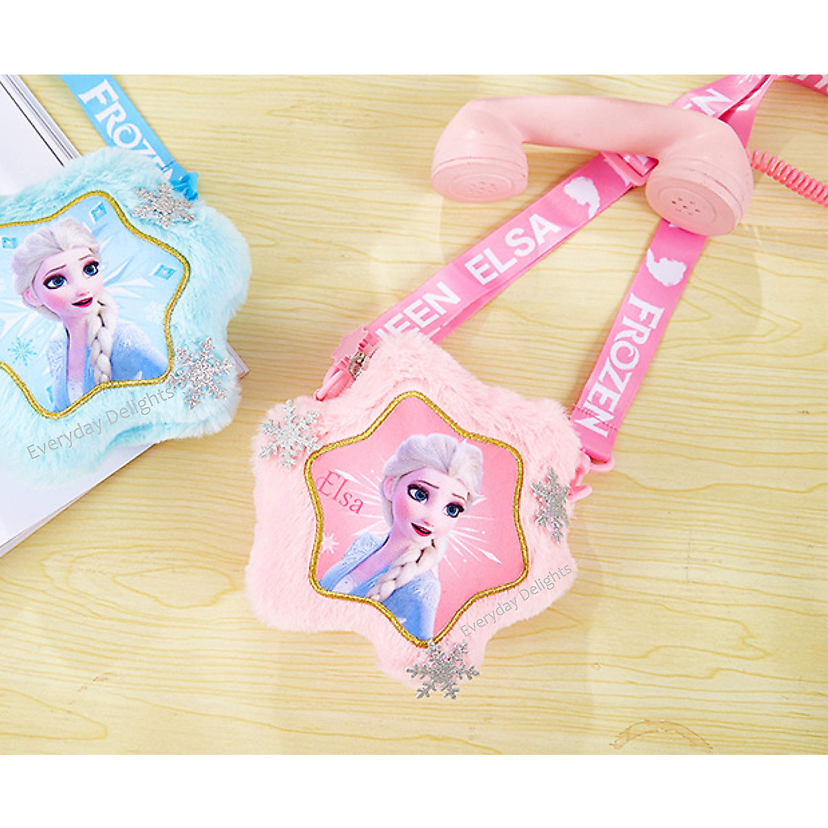 Frozen Elsa Plush Crossbody Shoulder Handbag in Snowflake Shape for Girls Kids Children – Pink