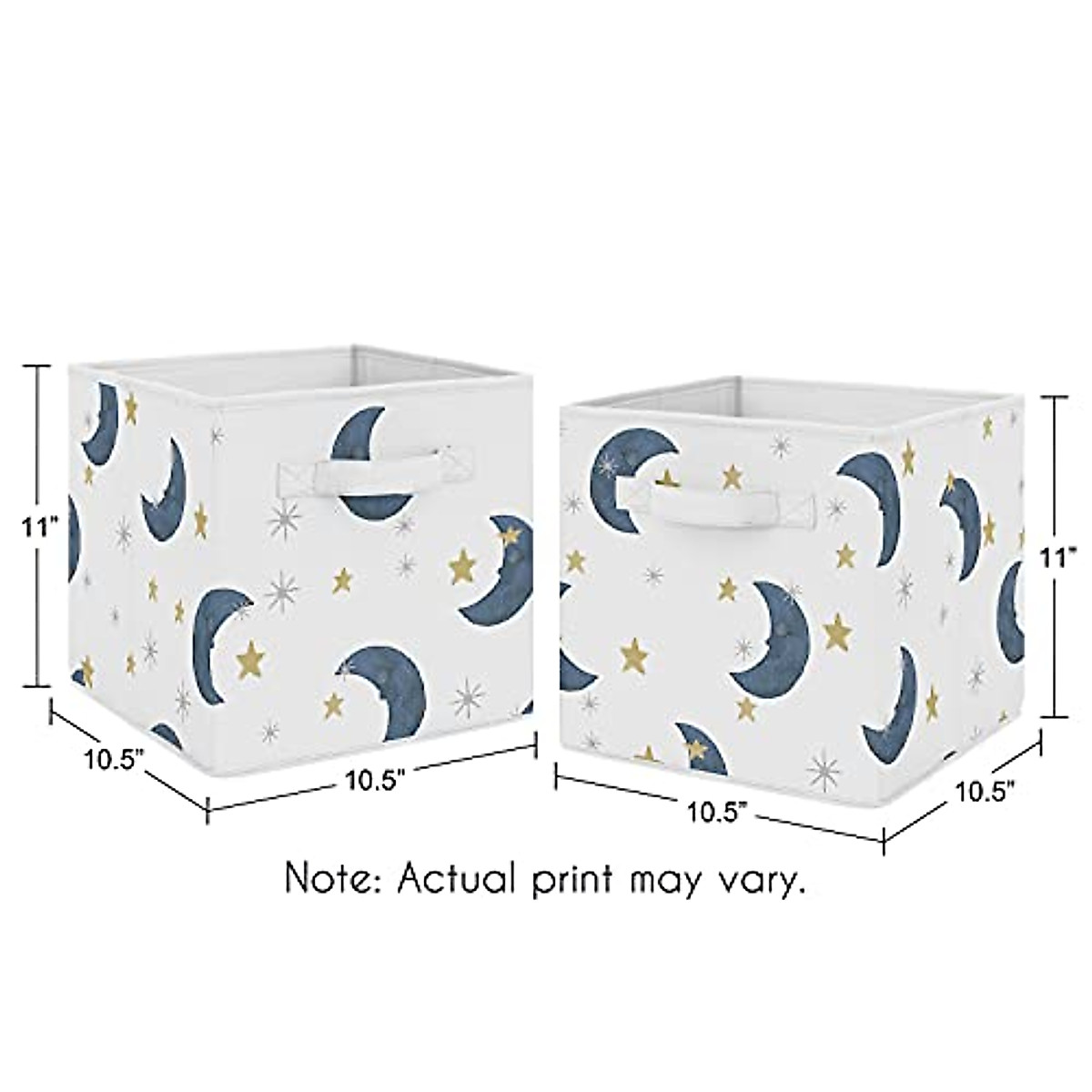 Sweet Jojo Designs Moon and Star Foldable Fabric Storage Cube Bins Boxes Organizer Toys Kids Baby Children's - Set of 2 - Navy Blue and Gold Watercolor Celestial Sky Gender Neutral Outer Space Galaxy