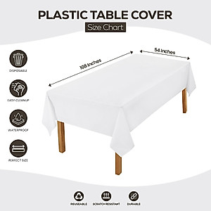 Utopia Kitchen Plastic Table Cloth Disposable (12 Pack - 54x108 Inch) White Rectangle Tablecloth Waterproof Stain Resistant Party Table Cover