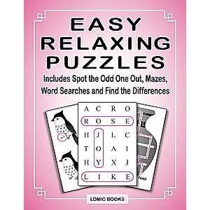 Easy Relaxing Puzzles: Includes Spot the Odd One Out, Mazes, Word Searches and Find the Differences