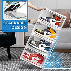 EZJOB Modern Clear Shoe Box, Acrylic Sneaker Shoe Storage Box, Stackable Shoe Display Case with Magnetic Door, 1 Pack Size 15