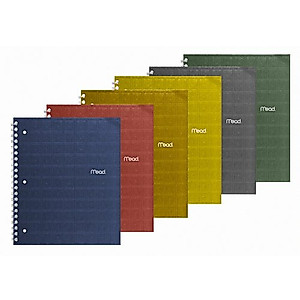 Mead Notebook, 1 Subject, College Ruled Paper, 80 Sheets, 11" x 8-1/2", Recycled, Color Selected For You (06594)
