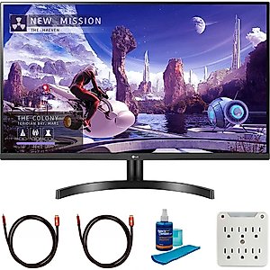 LG 27QN600-B 27 inch QHD 2560x1440 IPS Monitor with AMD FreeSync, HDR10 Bundle with 2X 6FT Universal 4K HDMI 2.0 Cable, Universal Screen Cleaner and 6-Outlet Surge Adapter