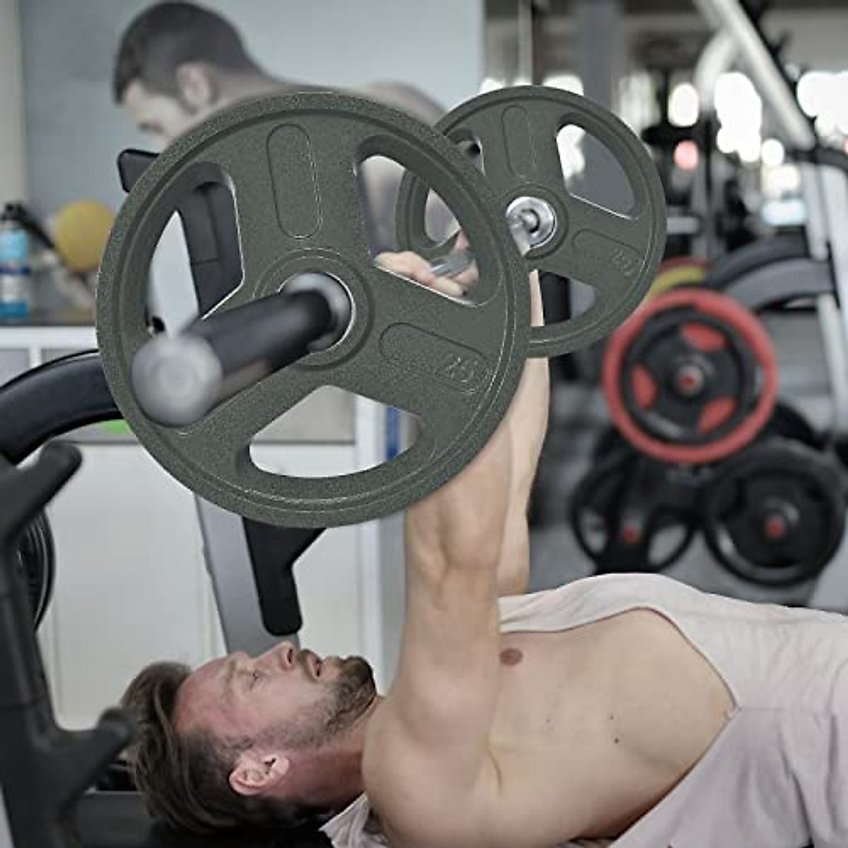 Multiple Olympic 25LB Weight Plate, Bumper Plates Barbell Weights with 2 Inch Grip for Strength Training Weightlifting Weight Loss Home Gym Equipment (3-hole 25lb plate GN)