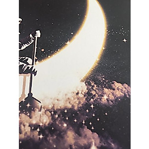 Outer Space Wall Art - Astronomy Artwork of Astronaut Rowing in Crescent Moon With A Universe of Stars 8 x 10 Inch Unframed Planet Decor