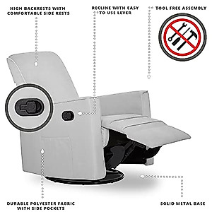 Evolur Raleigh Upholstered Plush Seating Glider Swivel, Recliner, Glider For Nursery In Misty Grey, Greenguard Gold Certified, Modern Nursery Recliner, Environmentally Conscious Glider