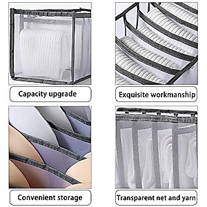 5PCS Washable Wardrobe Clothes Organizer Foldable Closet Organizer Portable Storage Baskets Visible Grid Storage Box for T-shirt,Legging,Skirts,Jeans (Mix, Gray)