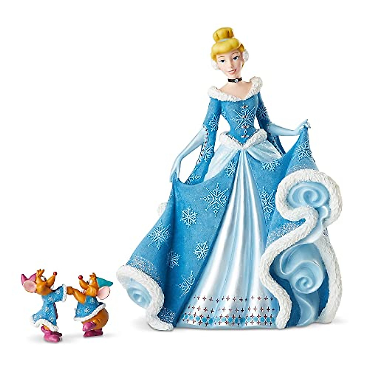 Enesco Disney Showcase Couture de Force Holiday Cinderella with Jaq and Gus Figurine Set, 8.46 Inch, Multicolor