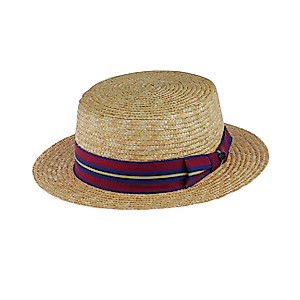 NYFASHION101 Unisex Grosgrain Ribbon Straw Skimmer Boater Hat, Multicolored Striped