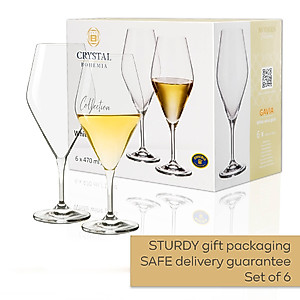 White Wine Glasses Set of 6, 16 oz, Modern Elegant, True Czech Lead-free Durable Crystal Wine Glass