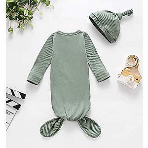 TROSJ Unisex Baby Striped Cotton Sleeper Gowns with Cap Long Knotted Sleeping Bag (Green-B2, 0-3 Months)