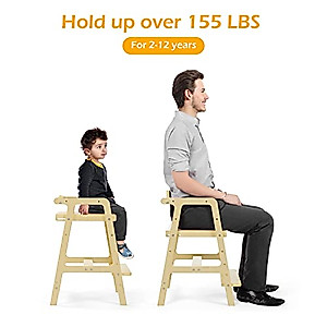 Montessori Educating Tower, Toddler High Chair & Step Stool with 3 Adjustable Height, Standing Kitchen Helper Bathroom Wood Safety Grow Seat, Multi-Function 3 in 1 for 1-12 Years