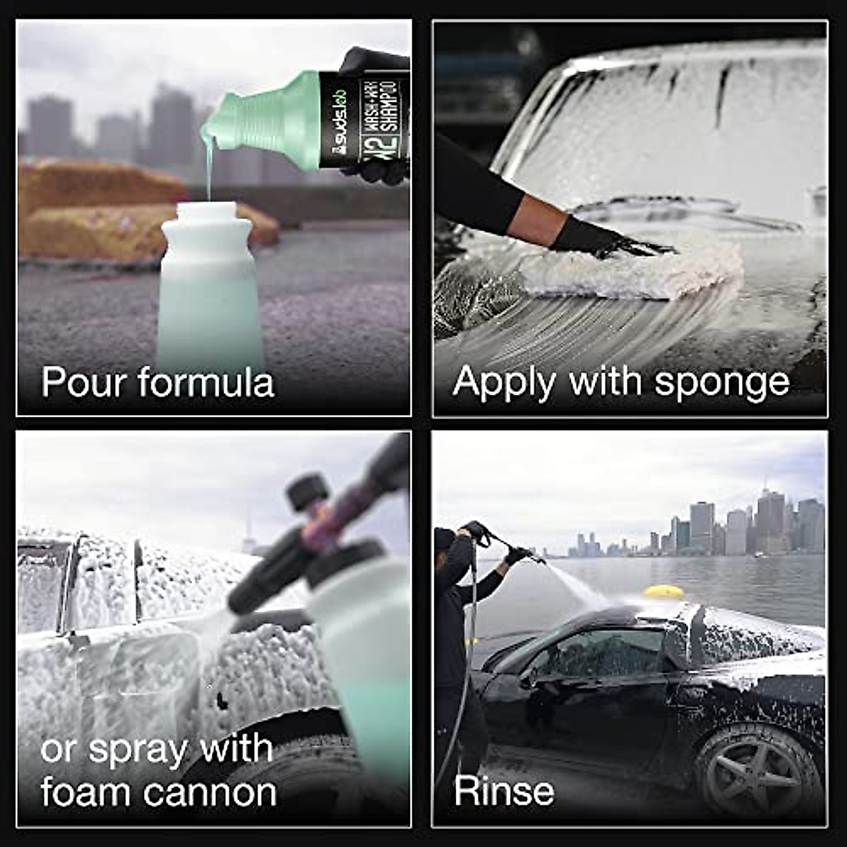 Suds Lab W2 Car Wash plus Wax Shampoo, Gentle Auto Shampoo that Cleans, Restores Shine, and Protects - 32 oz