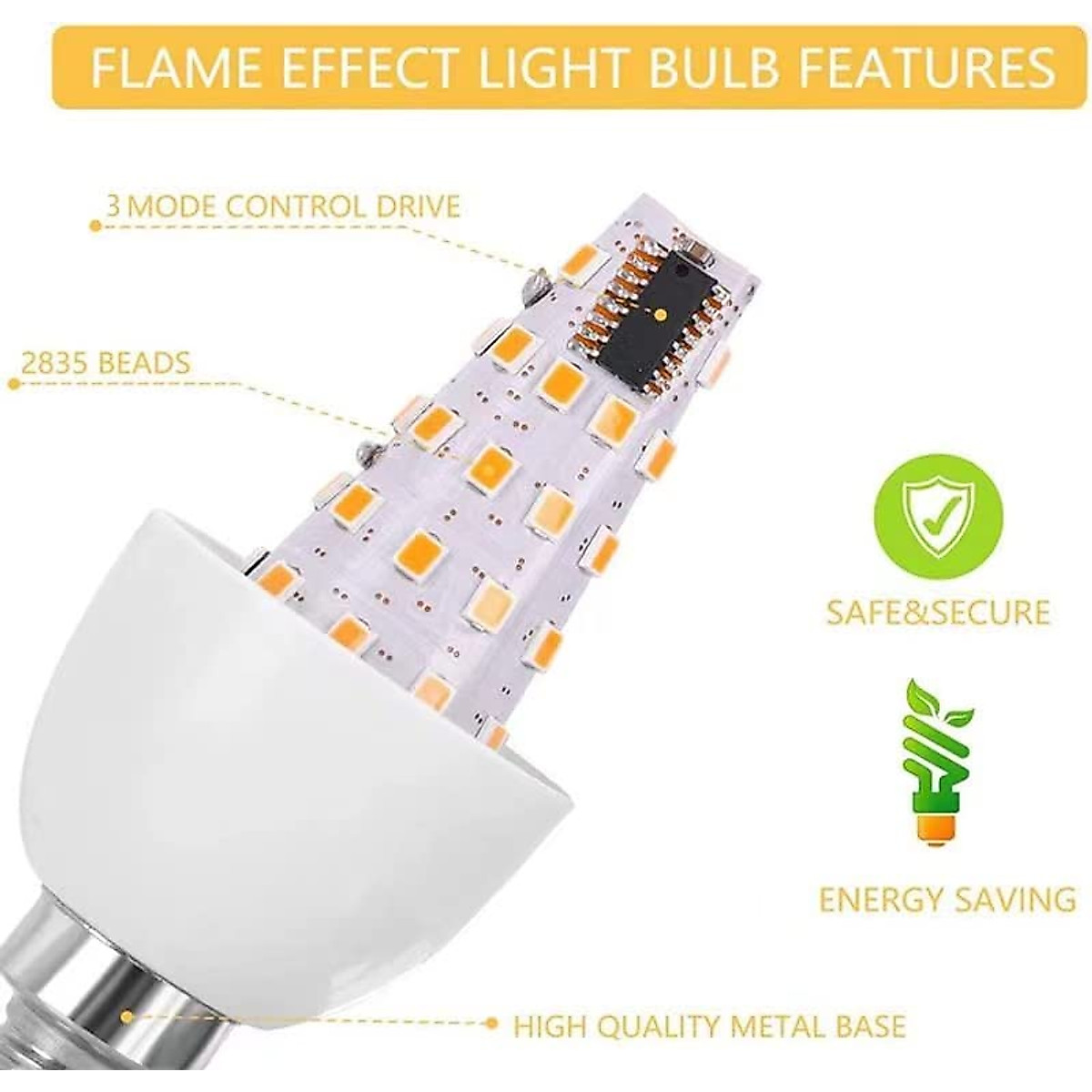 Baeyateda LED Flame Effect Light Bulb E26 Flickering Candle Light Bulbs Atmosphere Lamp for Home Gardens Wedding Party Halloween Christmas 2pcs