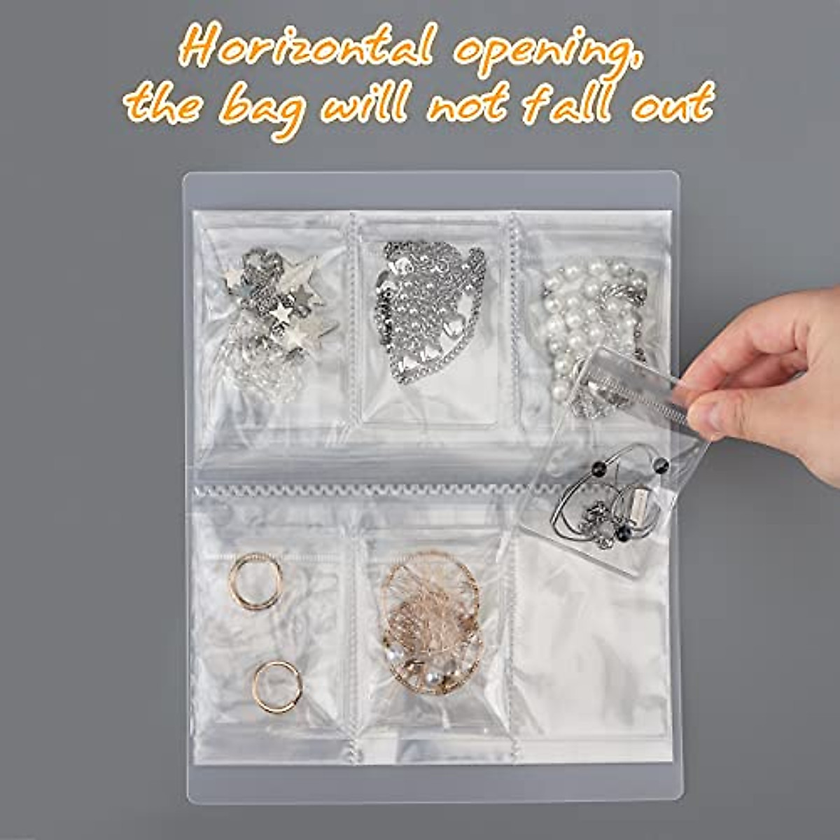 Designster Transparent Jewelry organizer book - Jewelry Storage Album for Earring Organizer Storage Book Bag, Jewelry Travel Organizer Holder for Necklace Rings Bracelet Studs (84 Slots+50 Thicken PVC Bags)