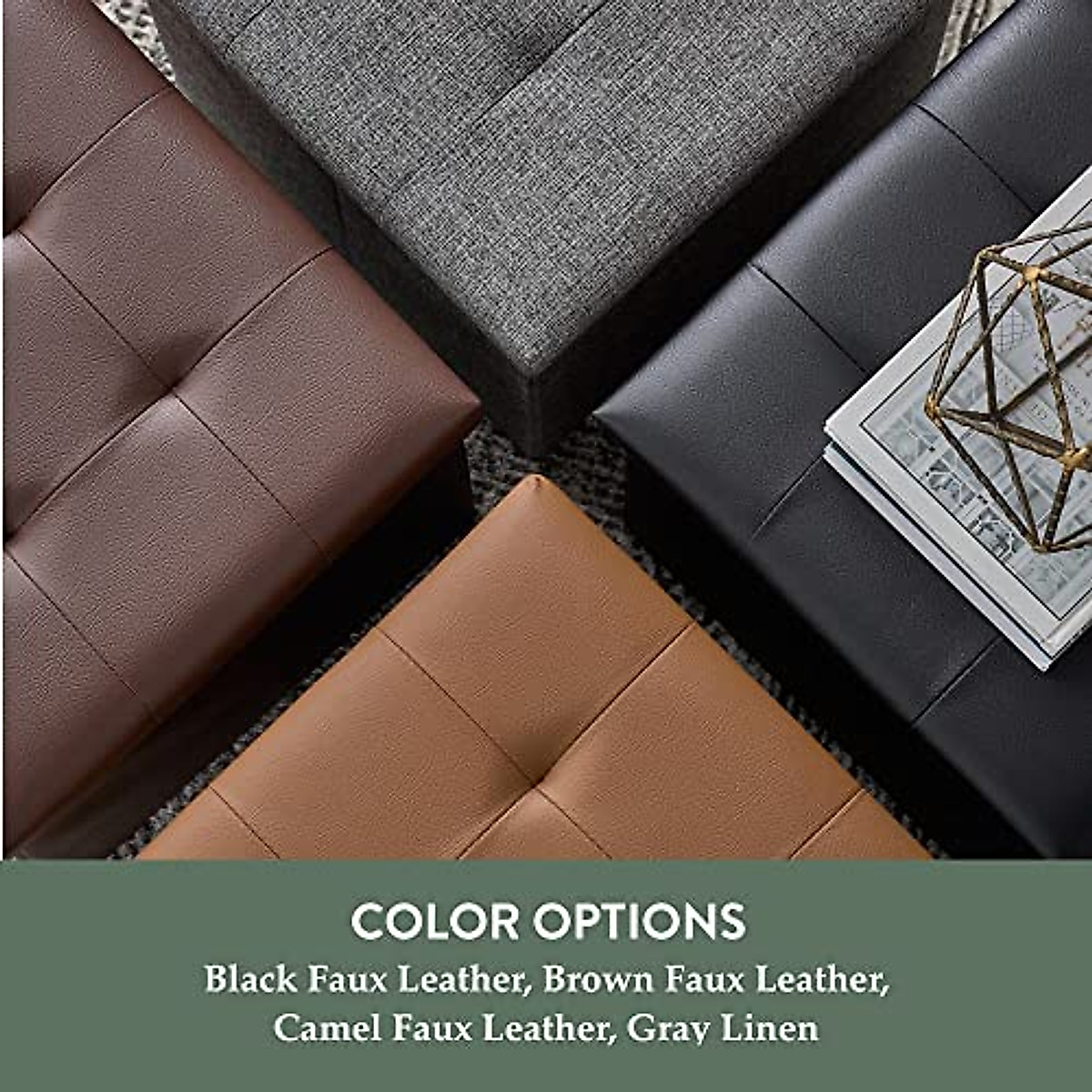 Edenbrook 30 Inch Rectangle Storage Ottoman - Buttonless Tufted Ottoman -Foot Rest-Holds 330 lbs, Grey