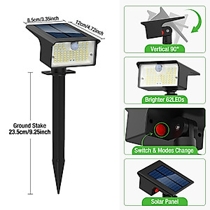 nipify Solar Spot Lights Outdoor - 3 Pack/62 LED Solar Motion Sensor Lights Outdoor Waterproof, 3 Modes in 1; Landscape Spotlights for Outside Yard Wall Garden - Cool White