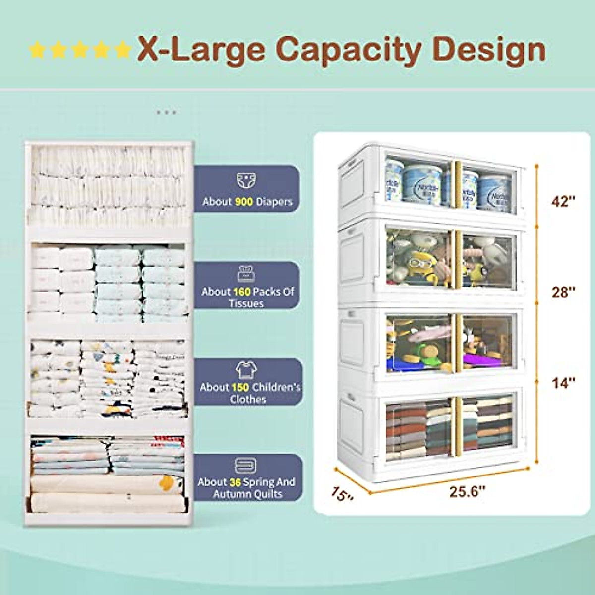 Storage Bins with Lids-78 Quart Plastic Storage Bins,4 Packs Stackable Storage Bins with Wheels,White Closet Organizers and Storage,Dual Open Collapsible Storage Bins for Home and Office Storage