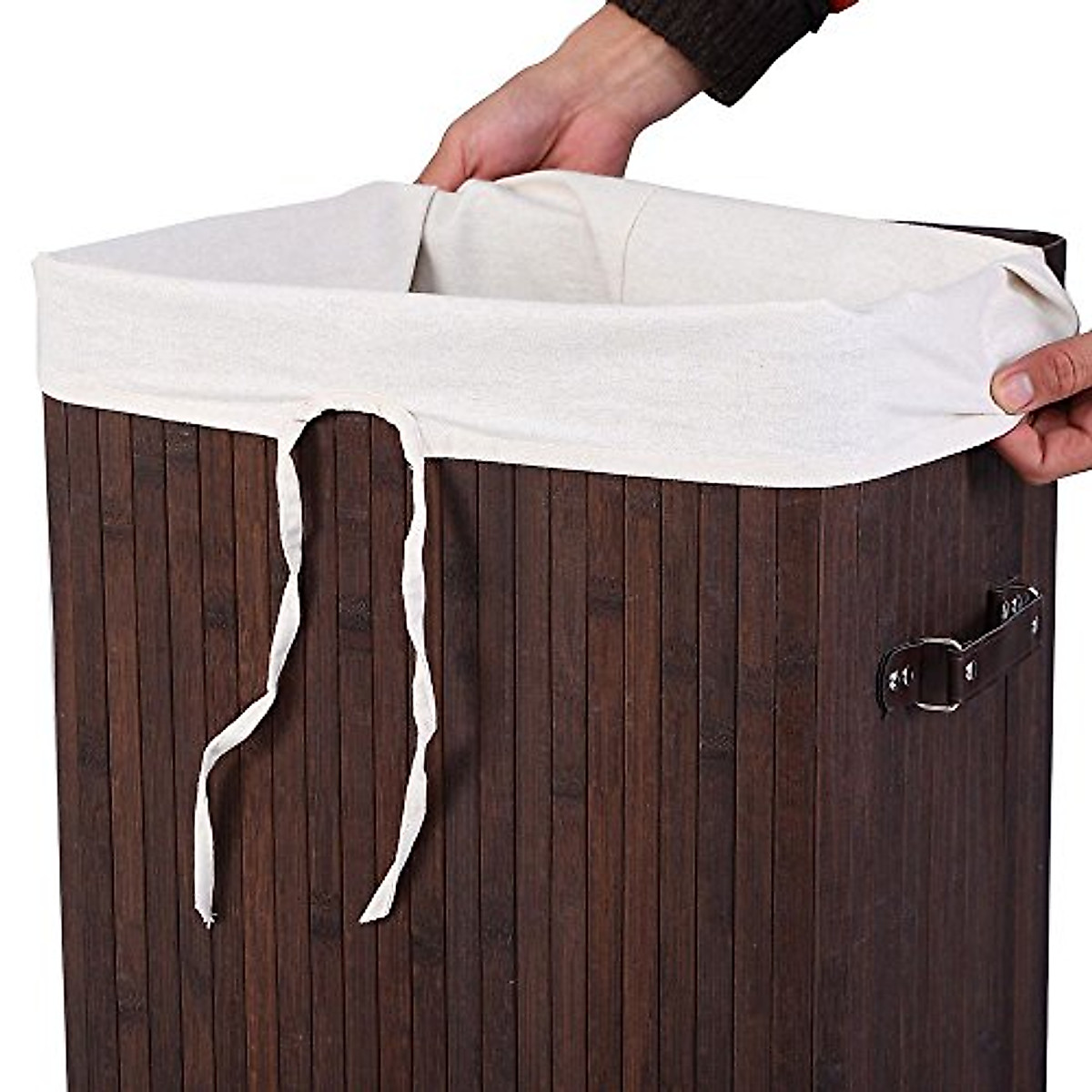 TRRAPLE Laundry Hamper With Lid, Bamboo Laundry Basket with Liner Bag Cloth Storage Basket Dirty Clothes Hamper for Bedroom Laundry Room