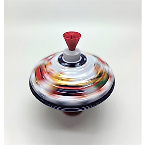 Classic Music Box Spinning Tin Top Toy from KsmToys by Bolz. The Funny Buzzing Hum Gets Louder As The Top Spins Faster, 7.5" x 7.5" x 7.5" Ages 18 m+