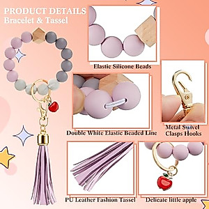 4 Pcs Silicone Key Ring Bracelet for Women Teacher Gifts Teacher Appreciation Beaded Wristlet Keychain Teacher Keychains with Tassel Portable Wristlet Bangle Keyring Holder, End of Year Teacher Gifts