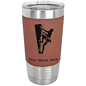 LaserGram 20oz Vacuum Insulated Tumbler Mug, Rock Climber, Personalized Engraving Included (Faux Leather, Dark Brown)