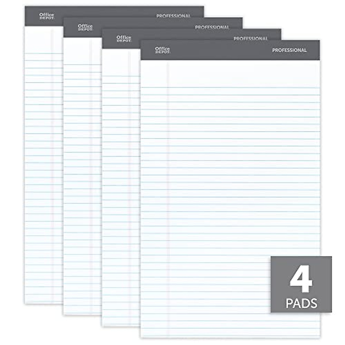 Office Depot Professional Legal Pad, 8 1/2in. x 14in., White, Legal Ruled, 50 Sheets, 4 Pads/Pack, 99490