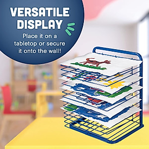 Cre8tive Minds Marvel Education Company 25" Hanging or Tabletop Economy Art Drying Rack with 15 Shelves, Blue