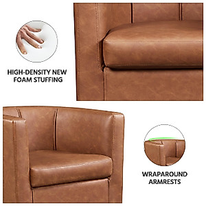 Yaheetech Accent Chair, PU Leather, Modern and Comfortable Armchairs, Upholstered Barrel Sofa Chair for Living Room Bedroom Waiting Room, 2PCS, Brown