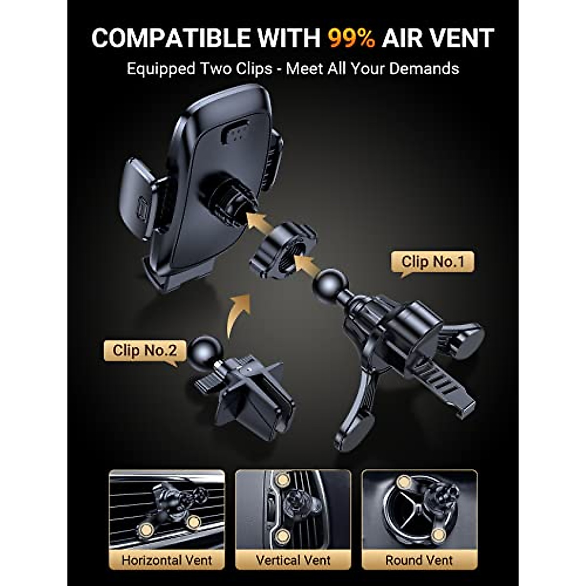 TORRAS Phone Holder for Car [Vertical & Circle Friendly] Universal Stable Car Phone Mount Air Vent Sturdy Hook Automobile Cradle Fits for iPhone 14 13 12 11 pro max Samsung S22 S21 Ultra Smartphone